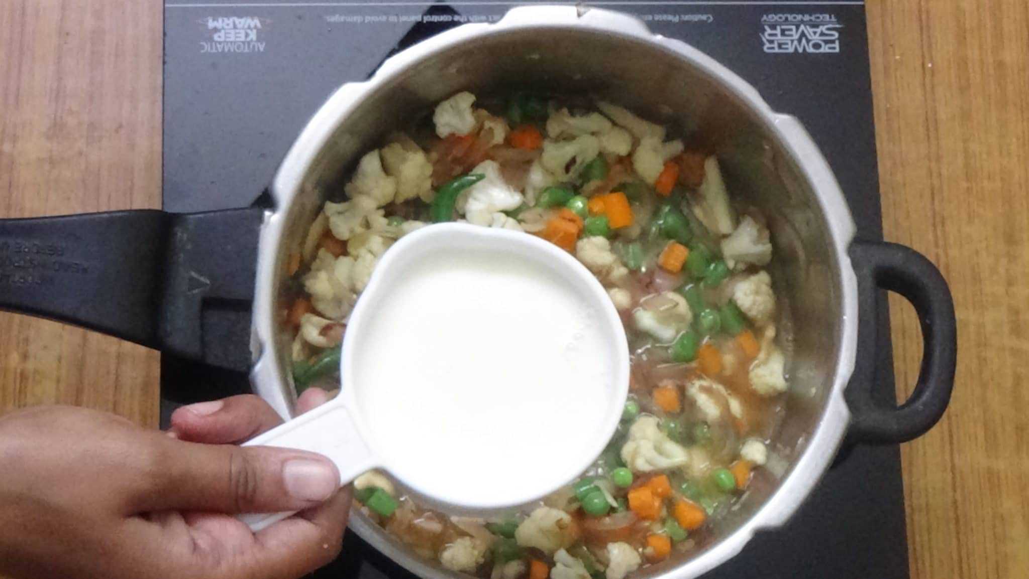 Simple veg pulao in cooker | Veg pulao with milk | One pot pulao